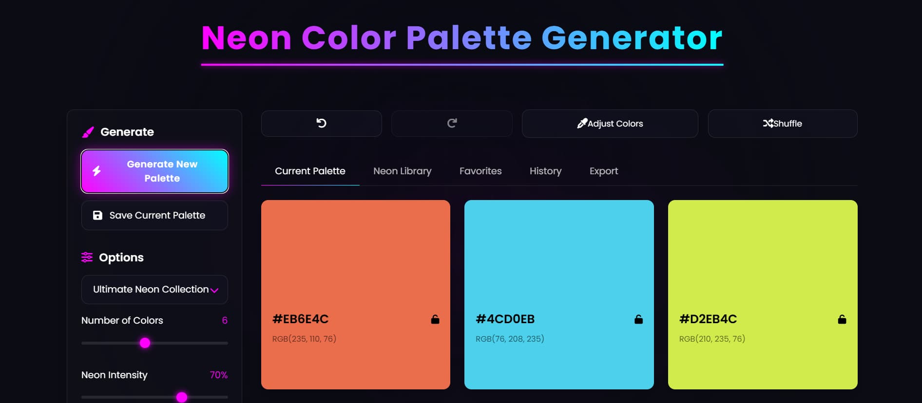 Neon Color Palette Generator for CSS, Figma & PNG | Free Tool