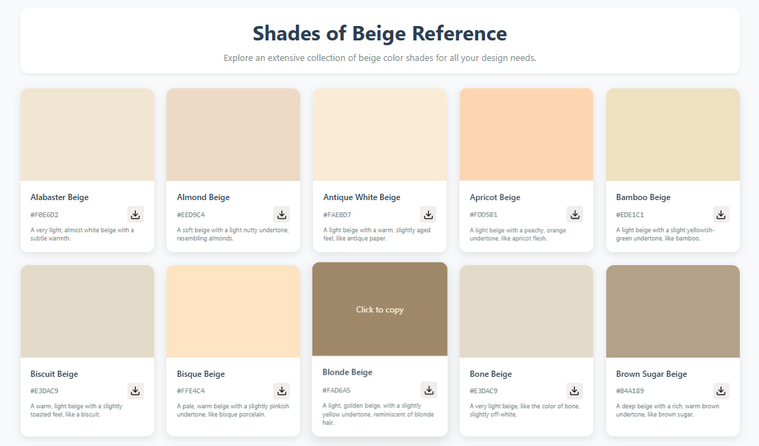 Shades Of Beige Color Chart